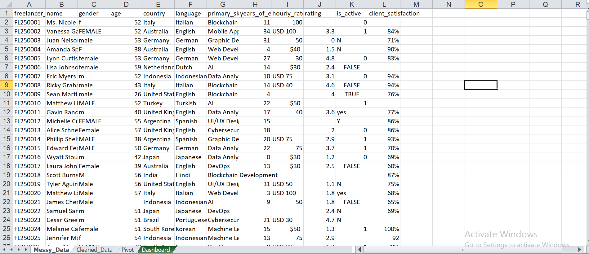 Excel Data Cleaning – Mohammed Sinan A K